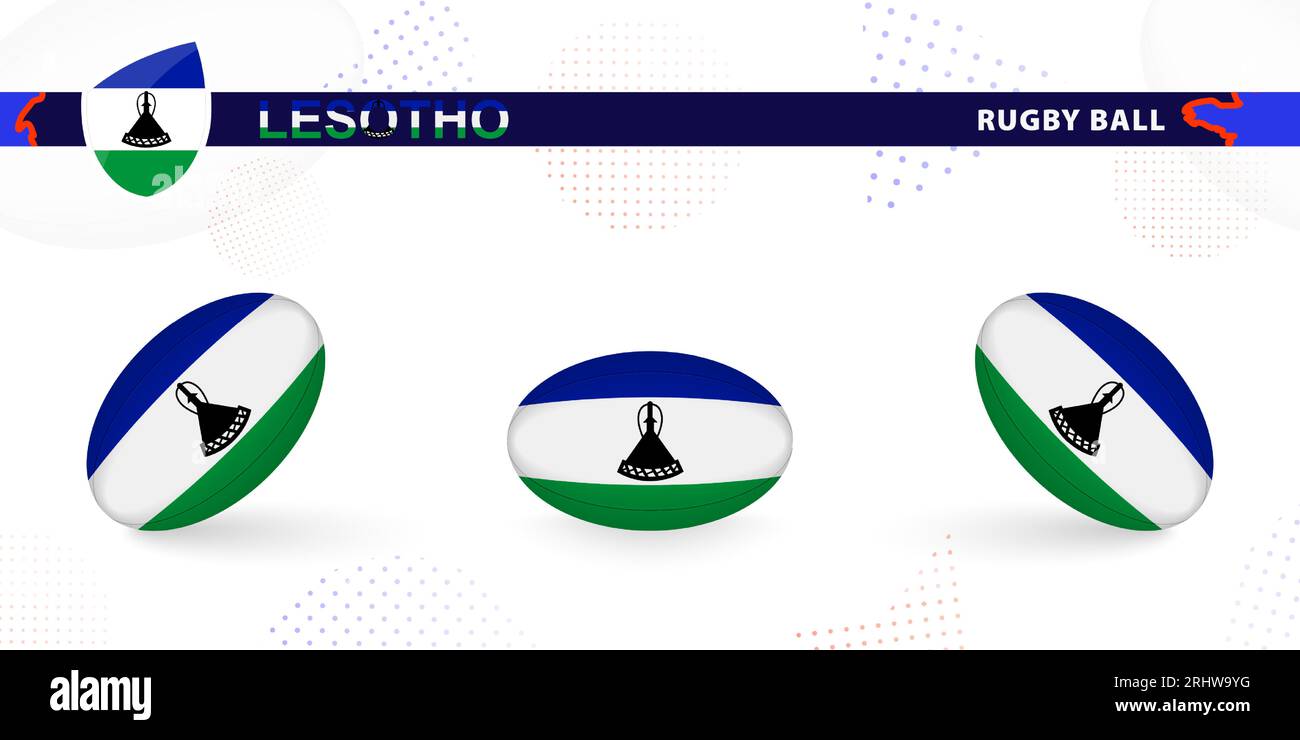 Rugby ball set with the flag of Lesotho in various angles on abstract ...