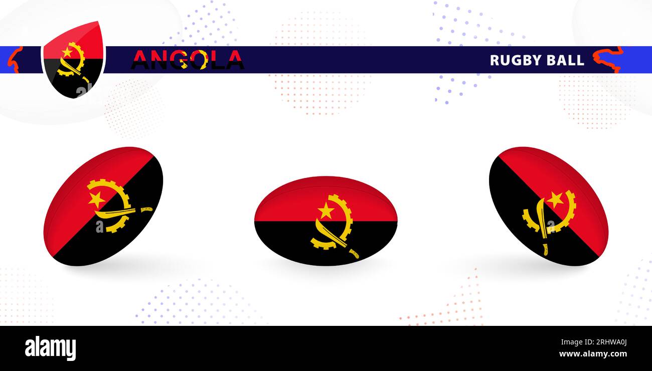 Rugby ball set with the flag of Angola in various angles on abstract background. Rugby vector ...