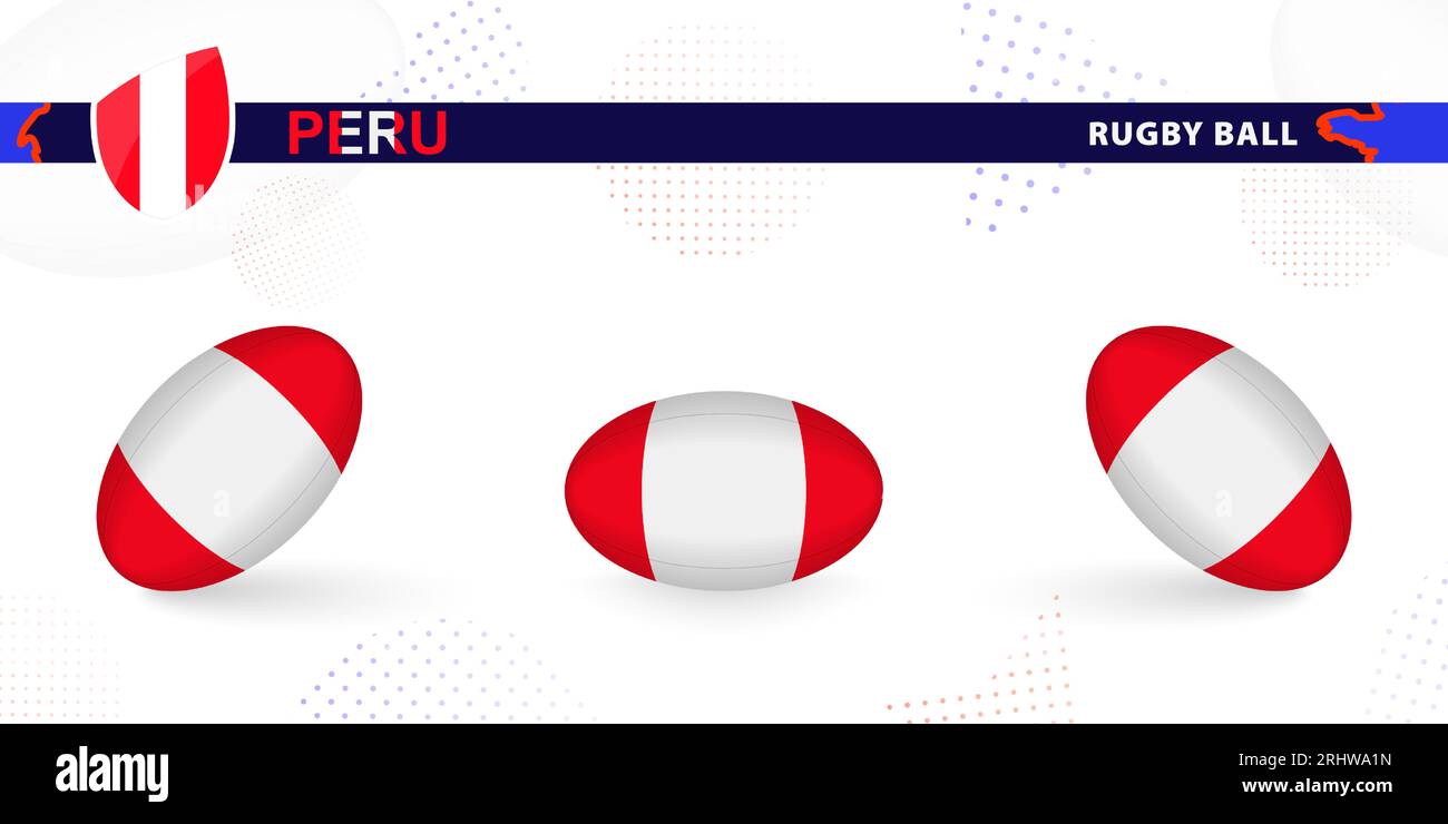 Rugby ball set with the flag of Peru in various angles on abstract ...