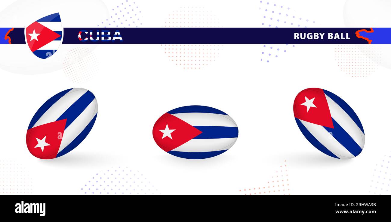 Rugby ball set with the flag of Cuba in various angles on abstract ...