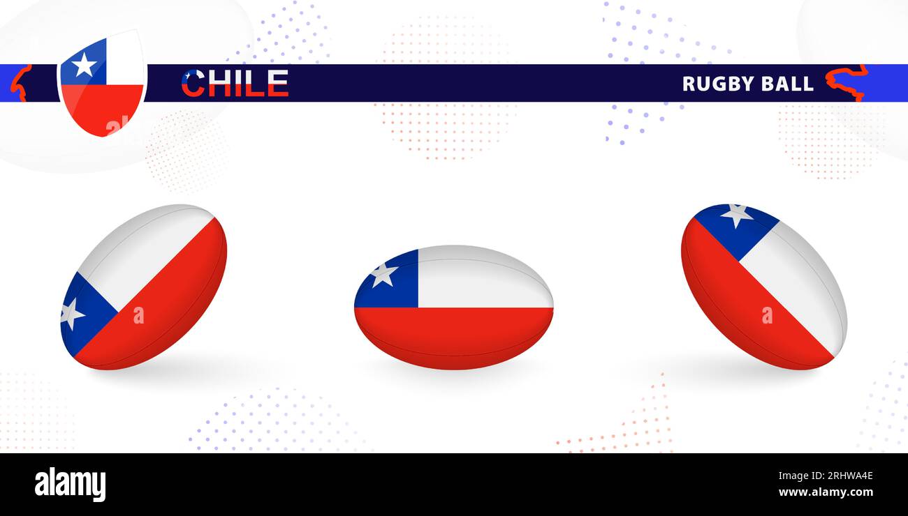 Rugby ball set with the flag of Chile in various angles on abstract ...