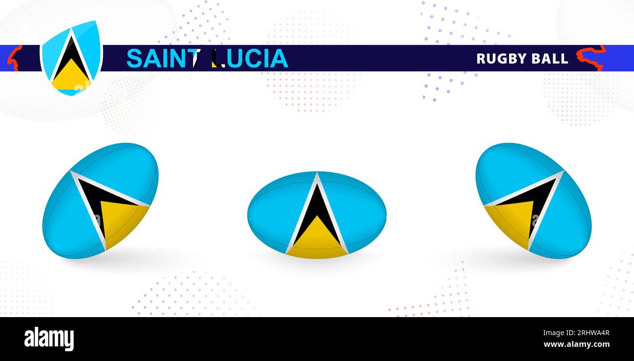 Rugby ball set with the flag of Saint Lucia in various angles on ...
