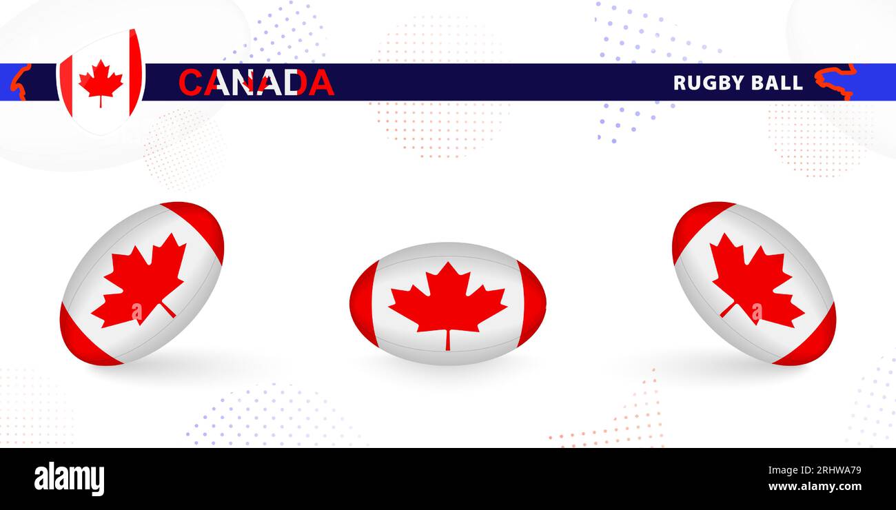 Rugby ball set with the flag of Canada in various angles on abstract ...