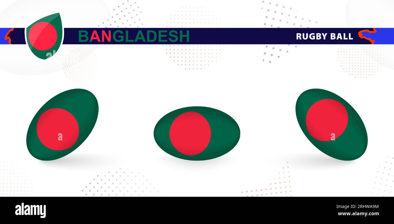 Rugby ball set with the flag of Bangladesh in various angles on ...