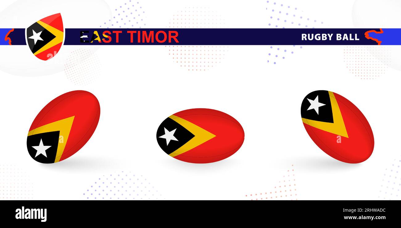 Rugby ball set with the flag of East Timor in various angles on ...