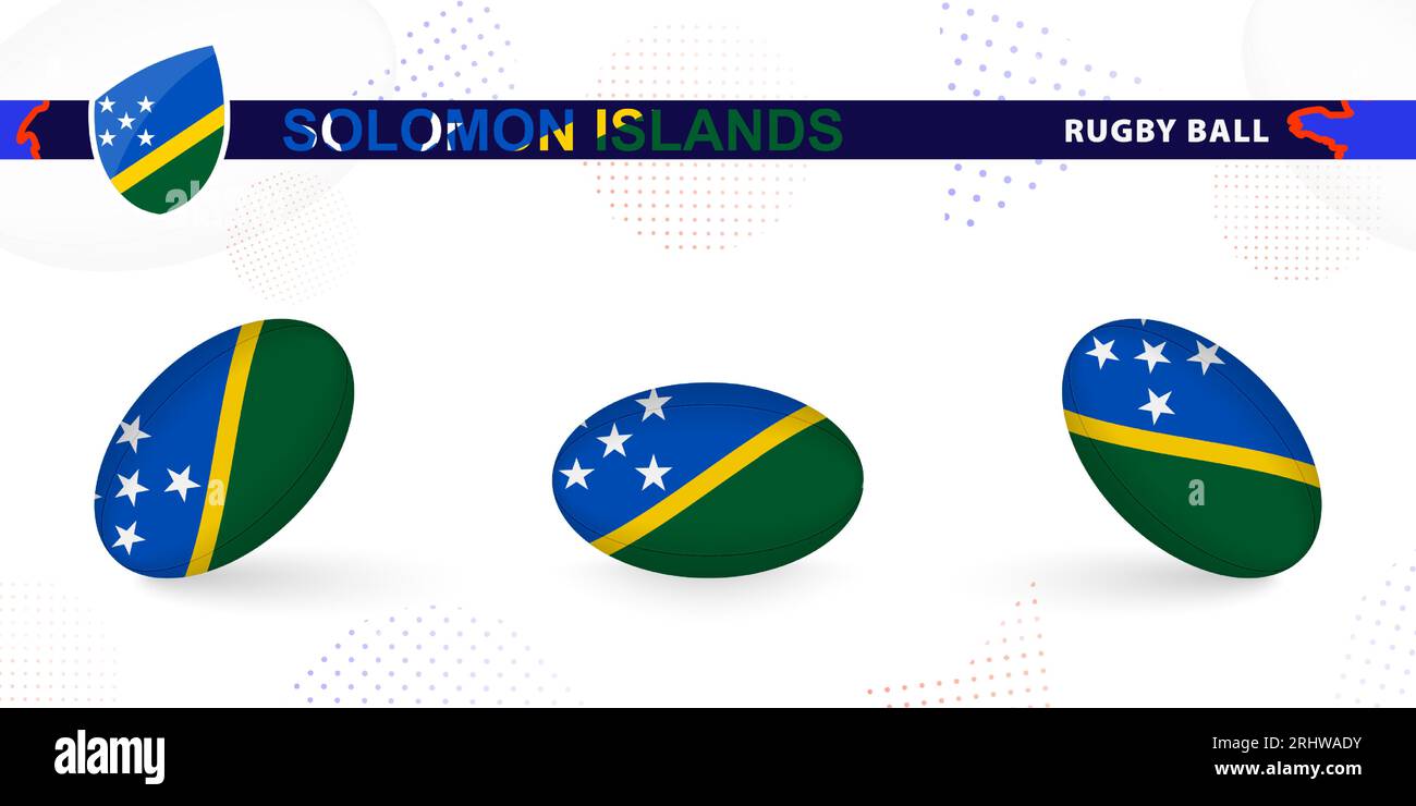 Rugby ball set with the flag of Solomon Islands in various angles on ...