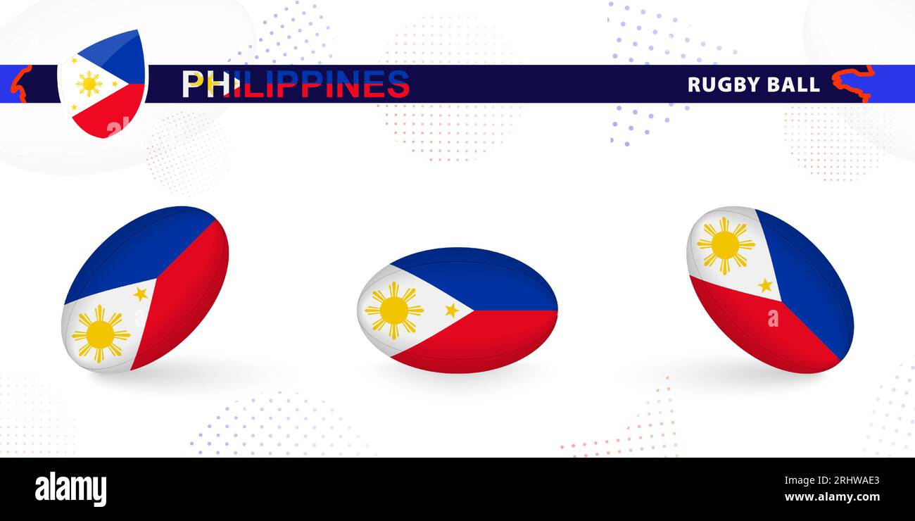 Rugby ball set with the flag of Philippines in various angles on ...