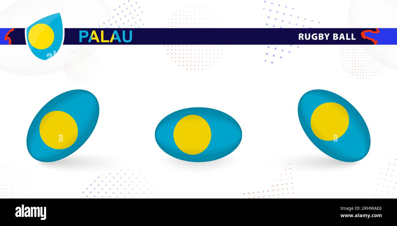 Rugby ball set with the flag of Palau in various angles on abstract background. Rugby vector ...