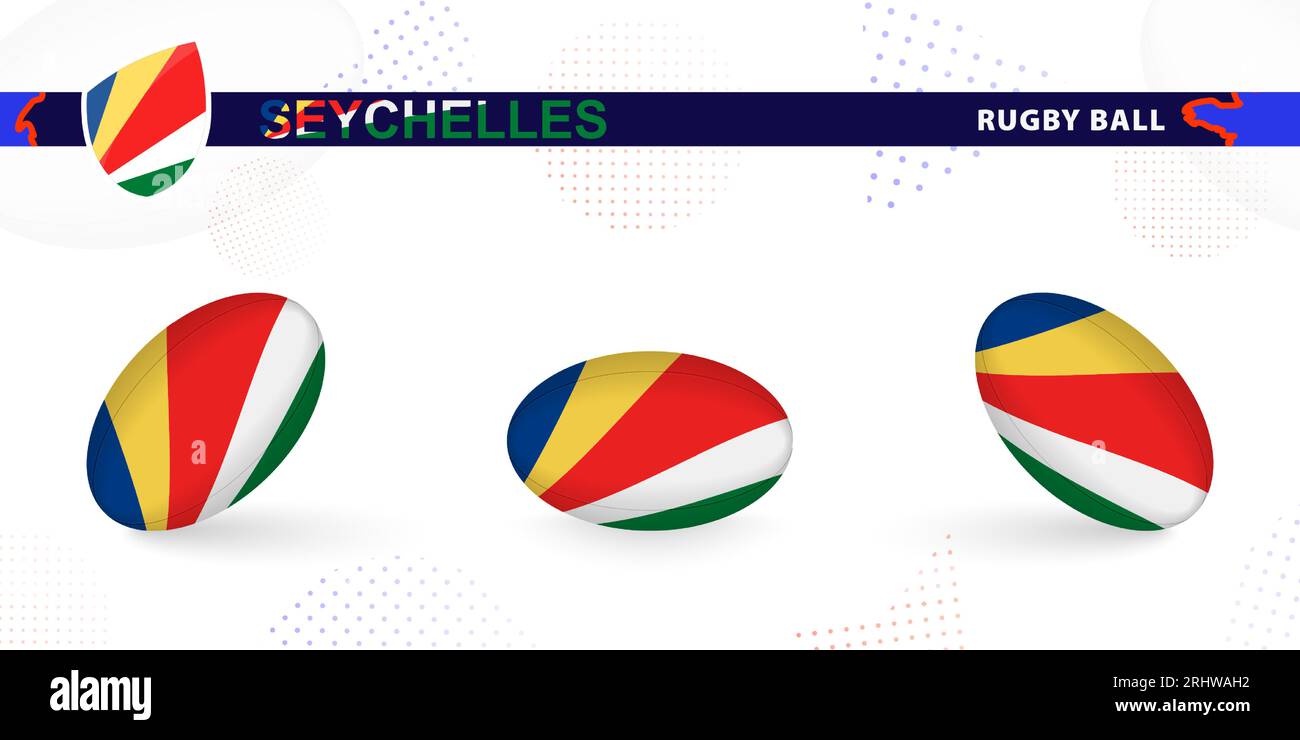 Rugby ball set with the flag of Seychelles in various angles on ...