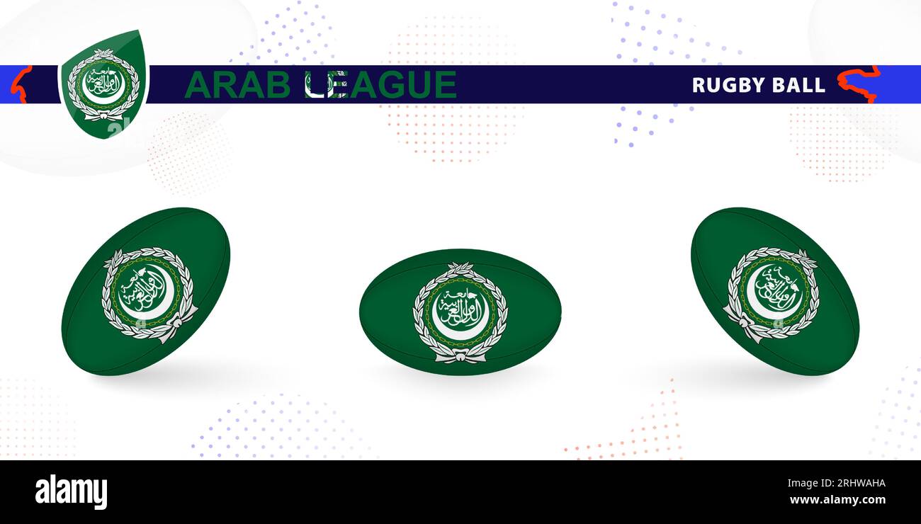 Rugby ball set with the flag of Arab League in various angles on ...