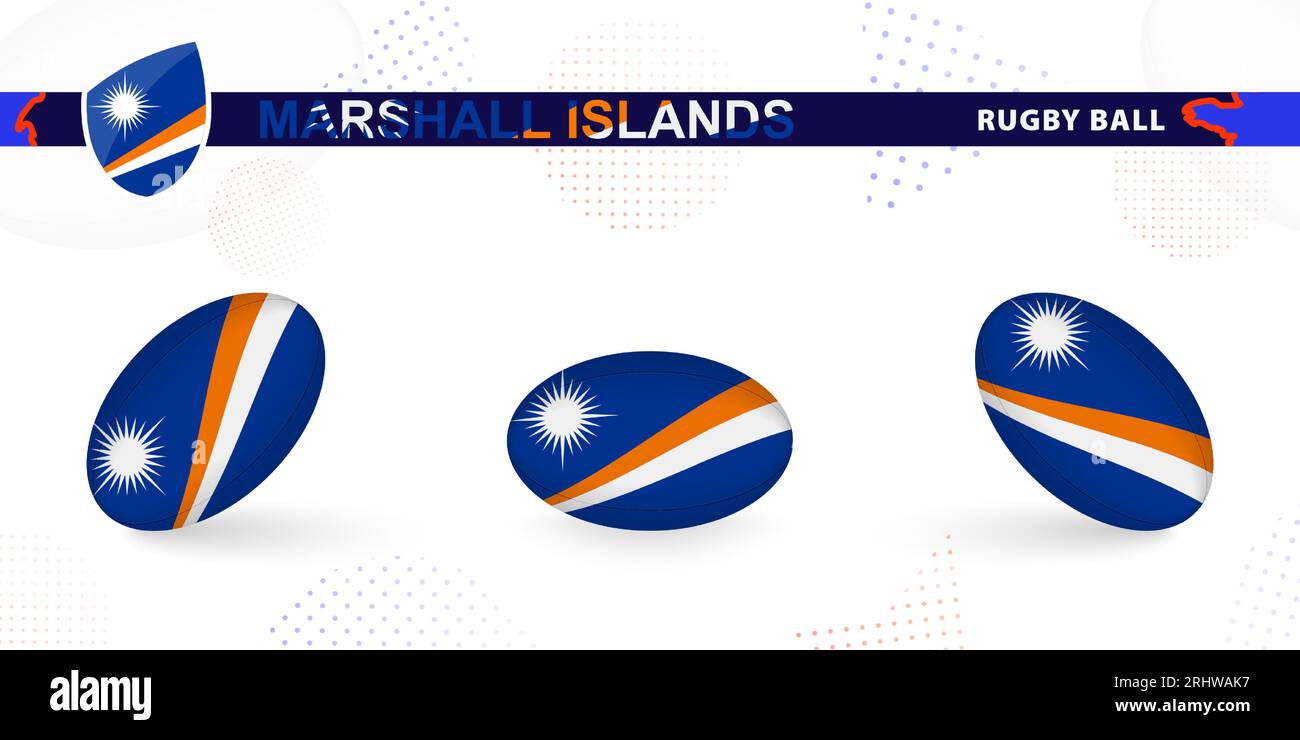 Rugby ball set with the flag of Marshall Islands in various angles on ...