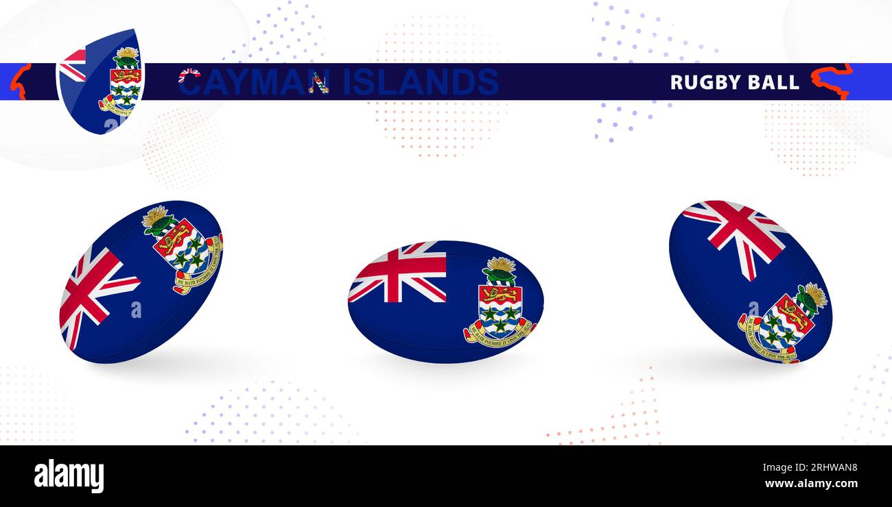 Rugby ball set with the flag of Cayman Islands in various angles on ...