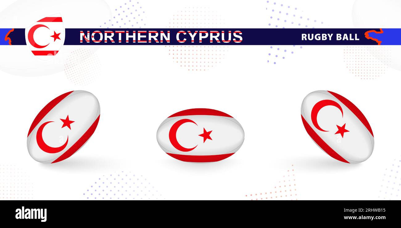 Rugby ball set with the flag of Northern Cyprus in various angles on ...