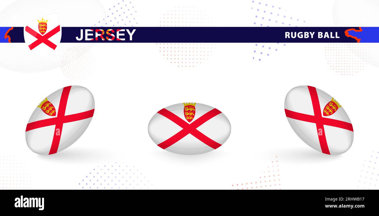 Rugby ball set with the flag of Jersey in various angles on abstract ...