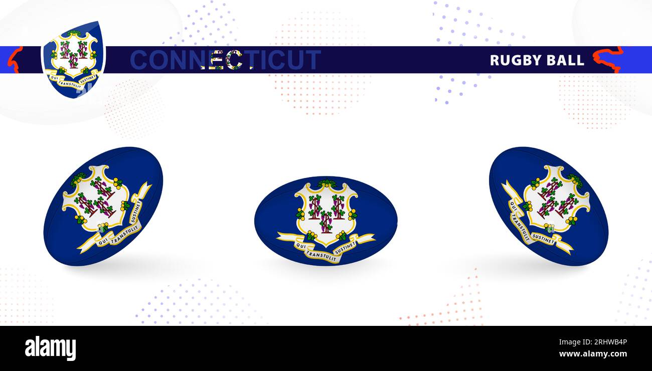 Rugby ball set with the flag of Connecticut in various angles on ...