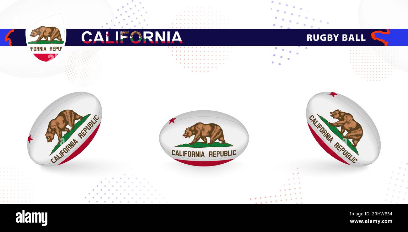 Rugby ball set with the flag of California in various angles on ...