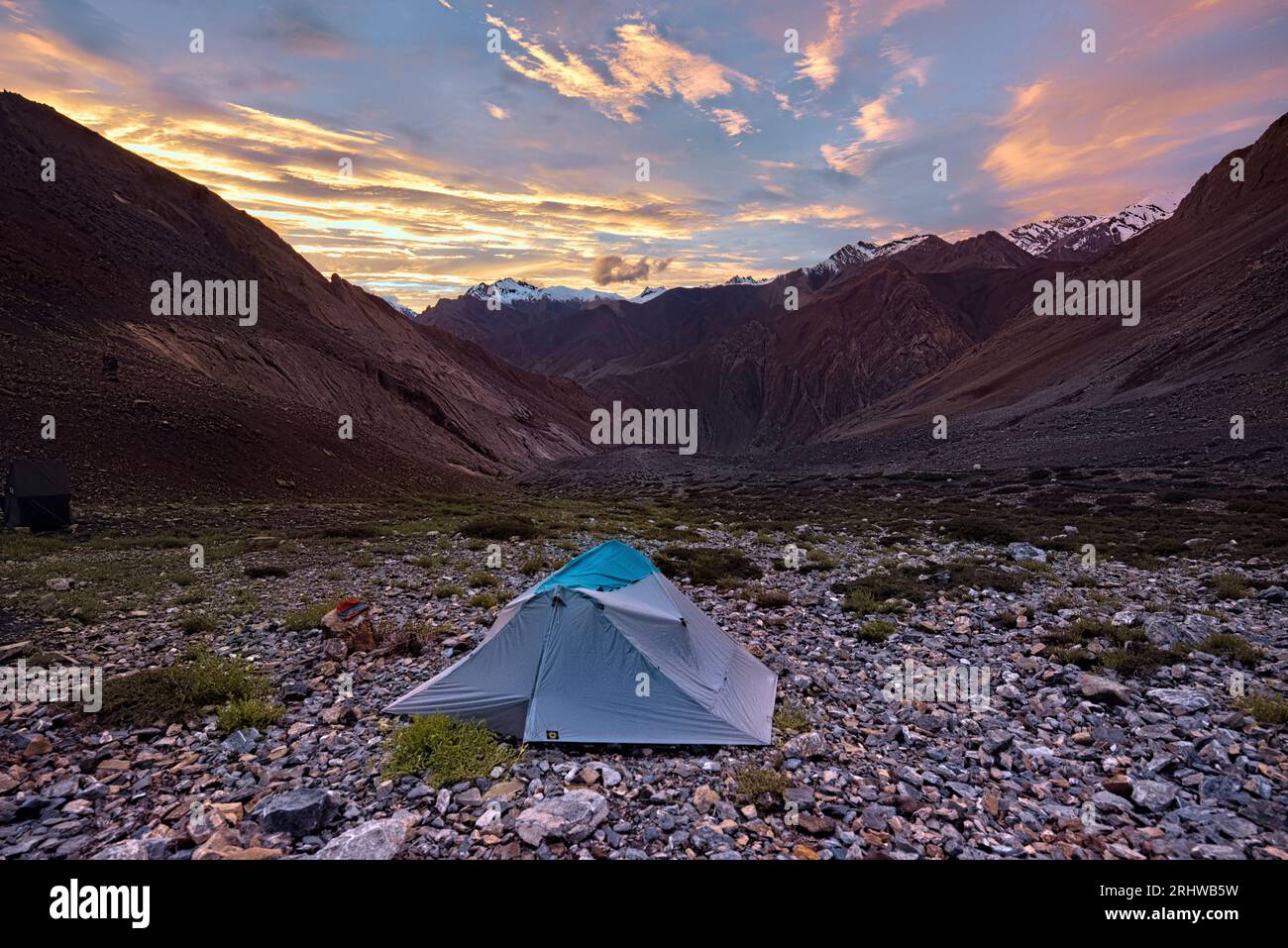 Camping below the Nialo Kontse La Pass on a trek to Zanskar, Ladakh ...