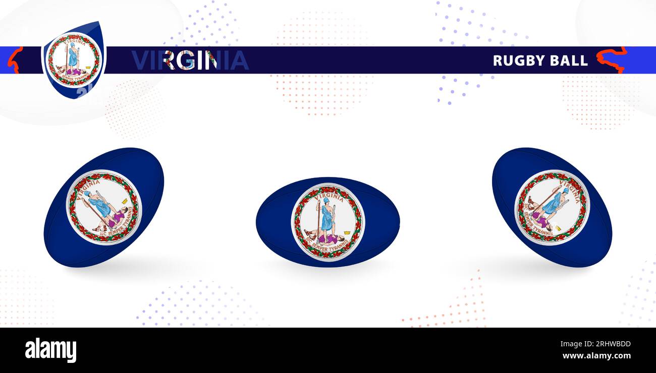 Rugby ball set with the flag of Virginia in various angles on abstract ...