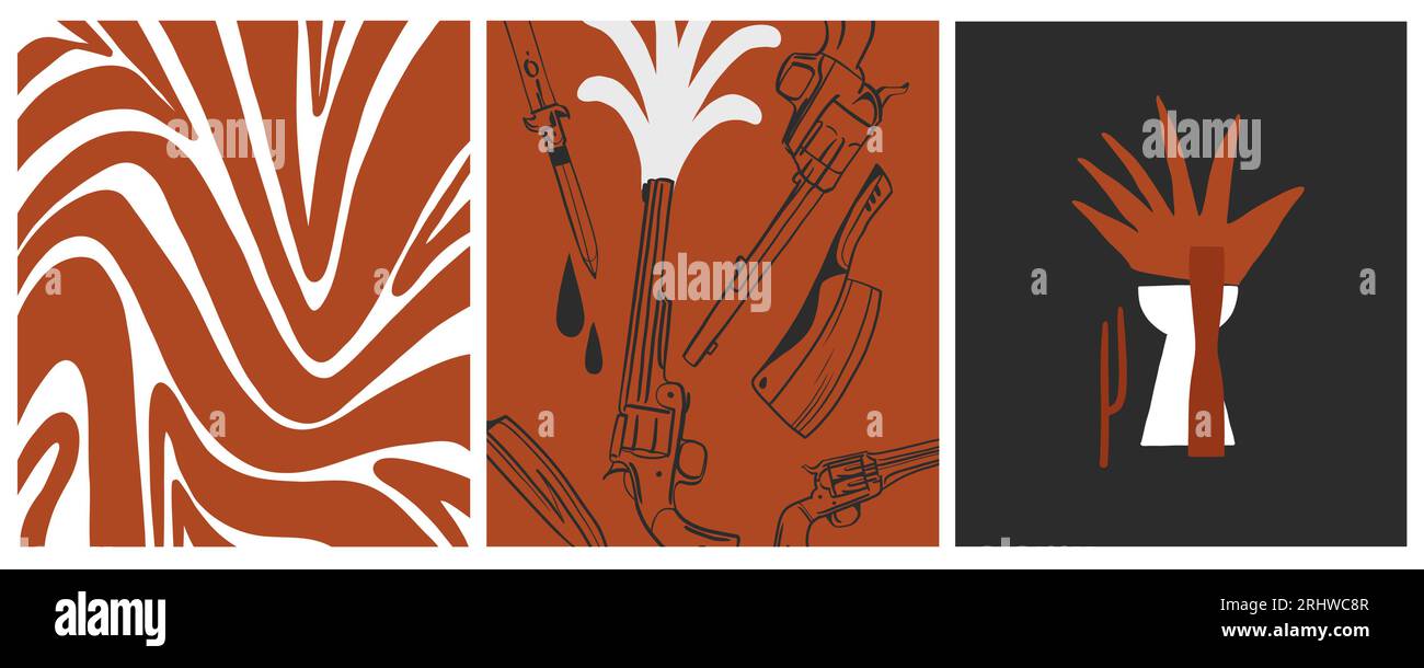 Hand drawn abstract vector graphic clipart illustrations logo set compositions.Wild Western ...