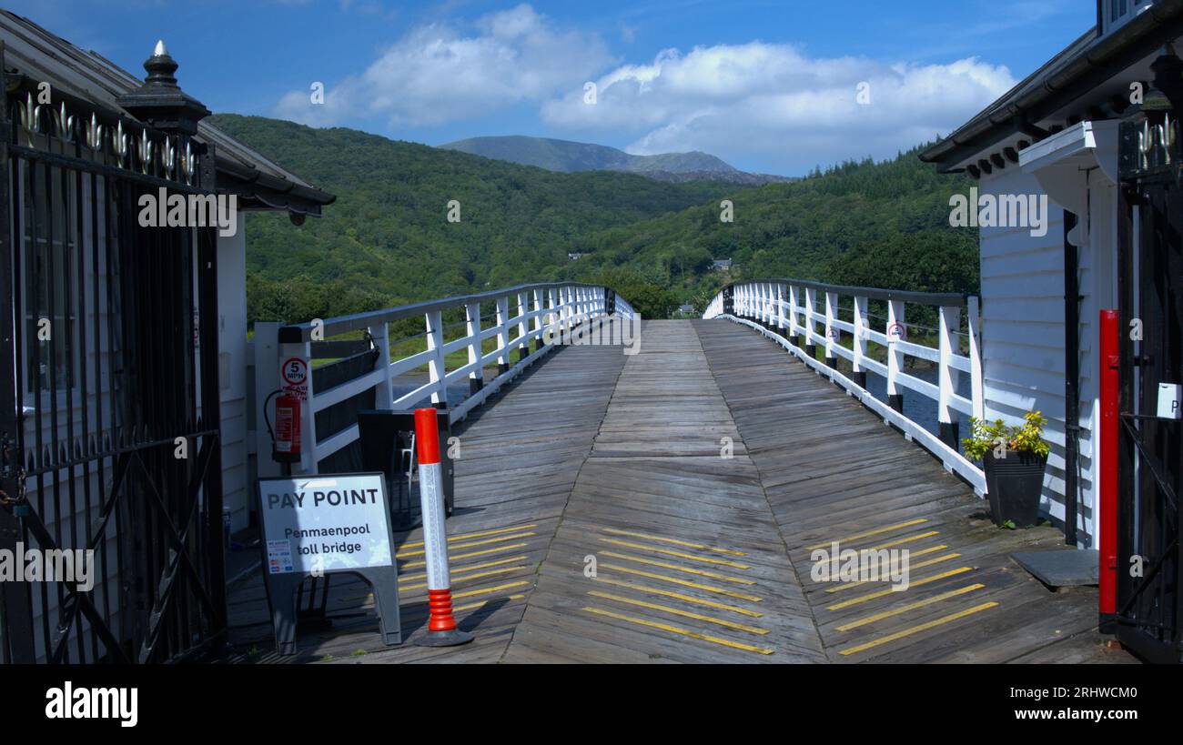 Wooden Toll Bridge over the Afon (river) Mawddach in Snowdonia Stock ...