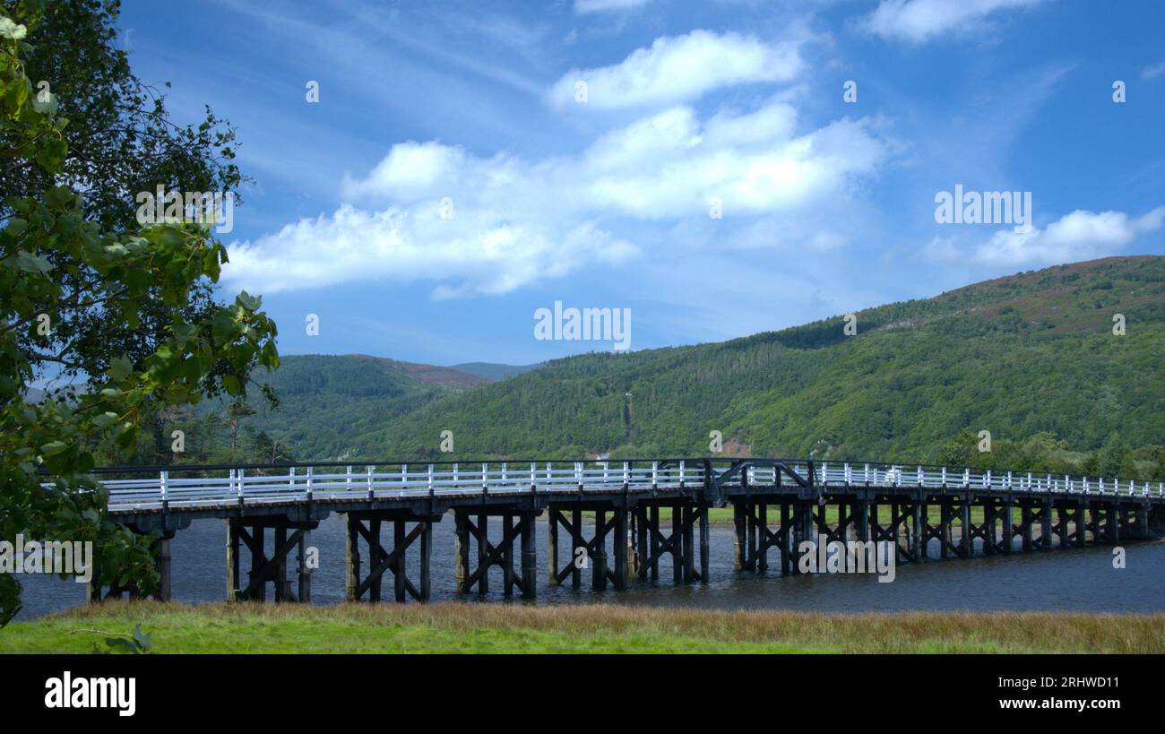 Wooden Toll Bridge over the Afon (river) Mawddach in Snowdonia Stock ...