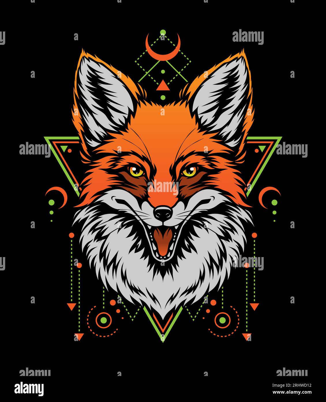Cute Red Fox Portrait Vector Illustration On Black Background Stock Vector Image And Art Alamy