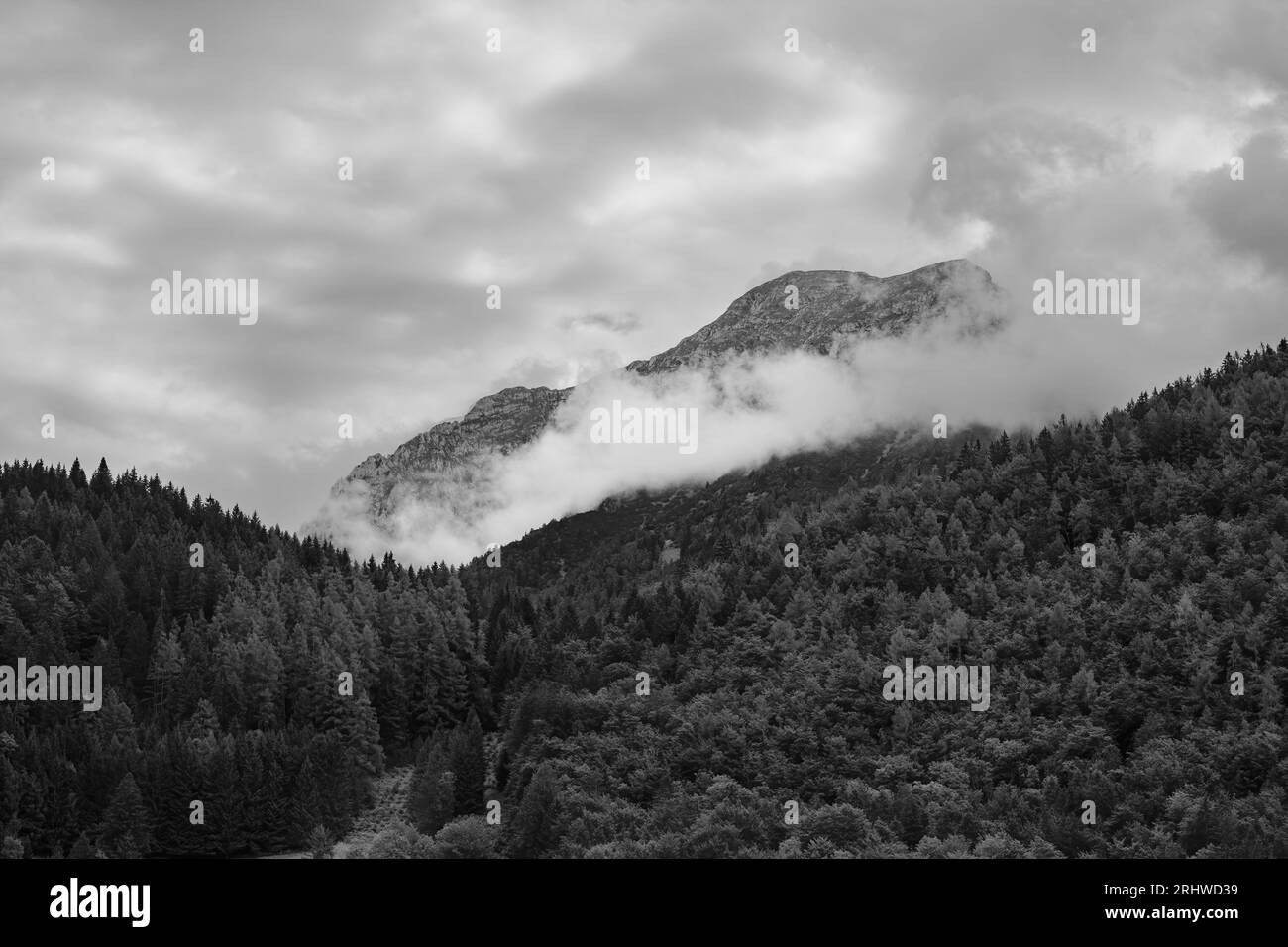 Alps mountains in stormy clouds, in black and white Stock Photo - Alamy