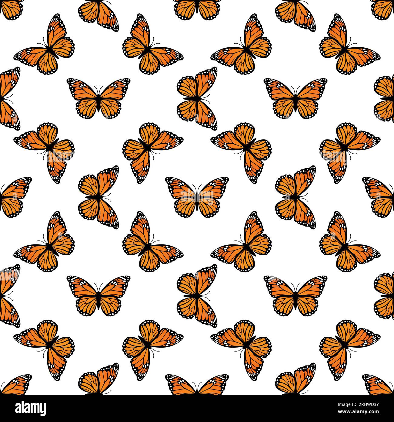 Seamless pattern with monarch butterflies, vector illustration Stock ...