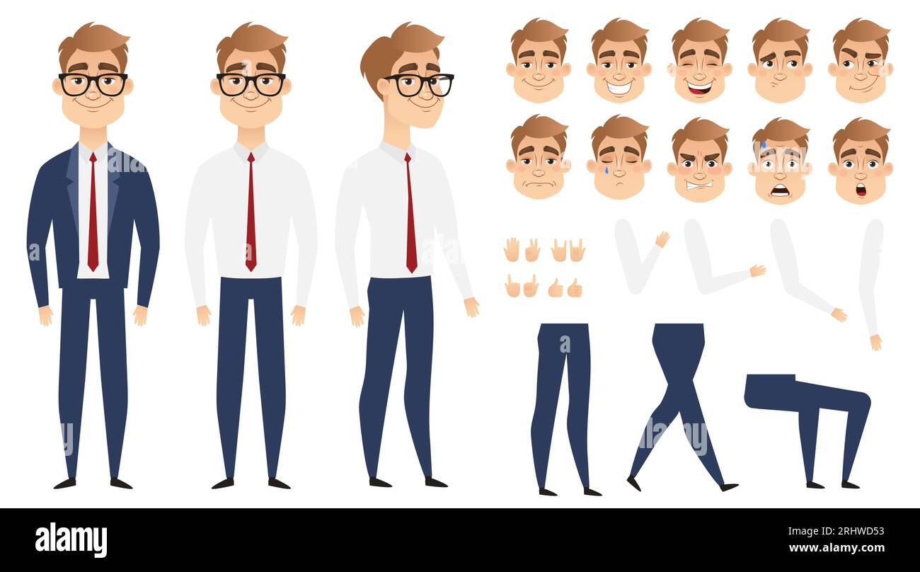 Businessman, cartoon character for animation. Set of face emotions, poses and gestures Stock ...