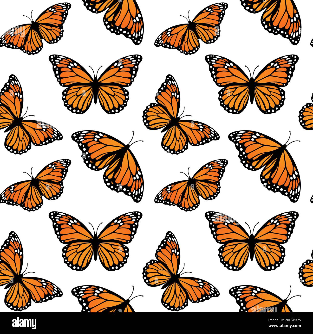 Seamless pattern with monarch butterflies, vector illustration Stock ...