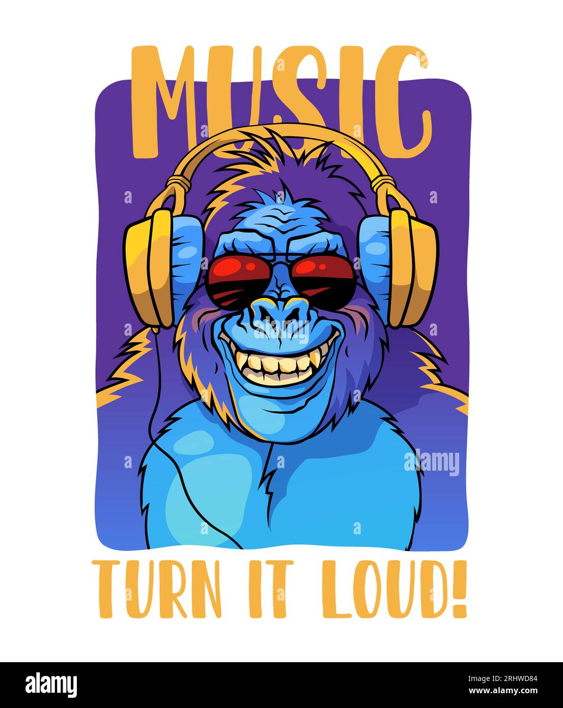 Smiling gorilla in headphones and sunglasses, vector illustration Stock ...