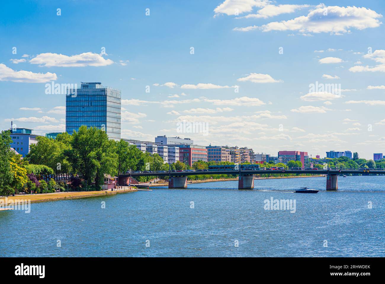 Panorama of River Main bank featuring a bridge and some buildings in ...