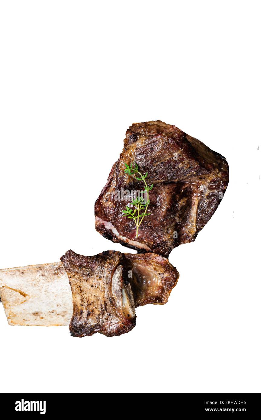 Barbecue chuck beef short ribs on grill. High quality Isolate, white ...