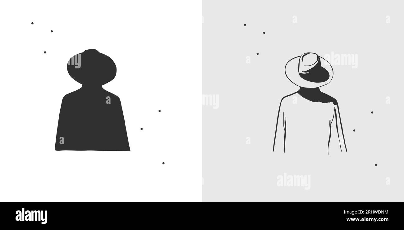 Hand drawn abstract vector graphic clipart illustration cowboy man in ...