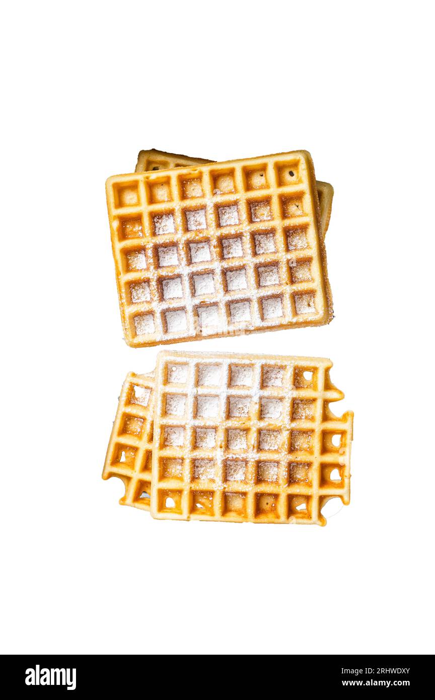 Viennese waffles with powdered sugar in kitchen steel tray. High ...