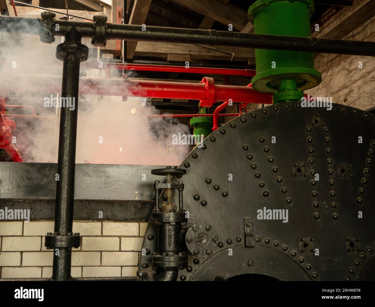 Industrial pipes at the power plant background, steam engines, ovens ...