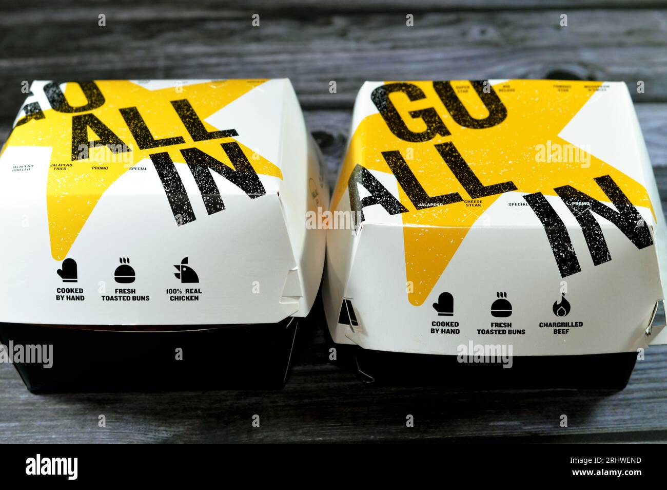 Cairo, Egypt, July 29 2023: Food delivery package of beef burger and ...