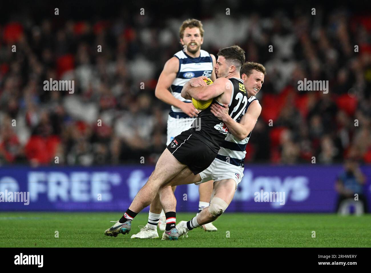 Melbourne, Australia. 19th Aug, 2023. Mitch Duncan of Geelong (right ...