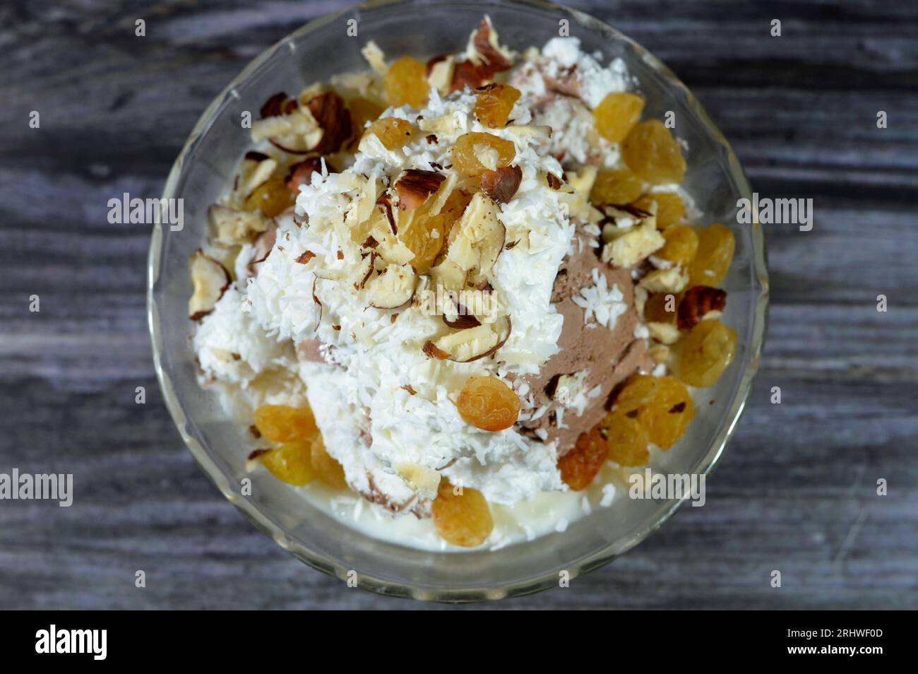 Rice pudding, rice, corn flour, sugar, milk topped with whipped cream ...