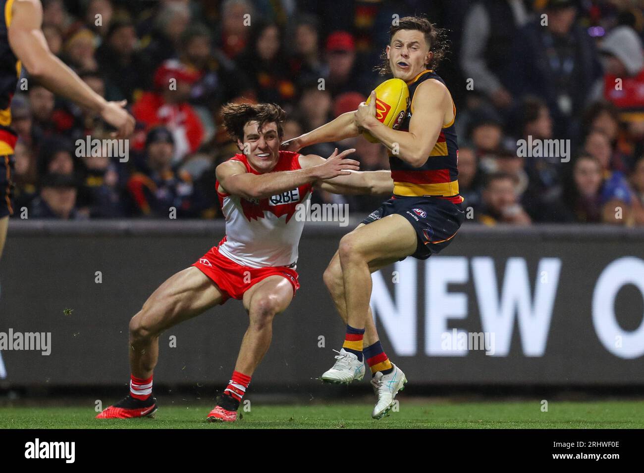 Adelaide, Australia. 19th Aug, 2023. Jake Soligo of the Crows evades ...