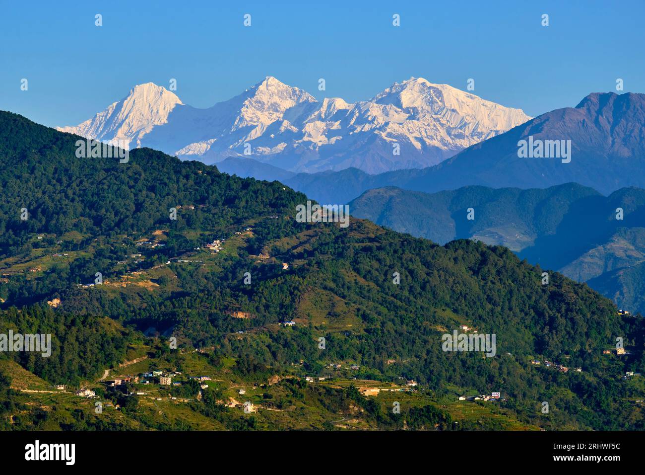 Nepal, Kathmandu Valley, the Himalayas seen from Nagarkot, Ganesh Himal ...