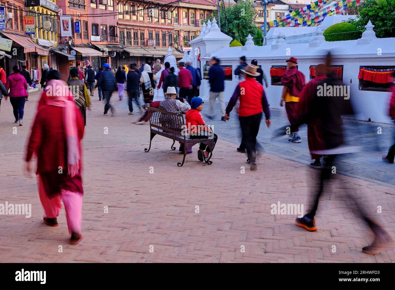 Nepal, Kathmandu valley, Buddhist stupa of Bodnath, circumambulation of ...