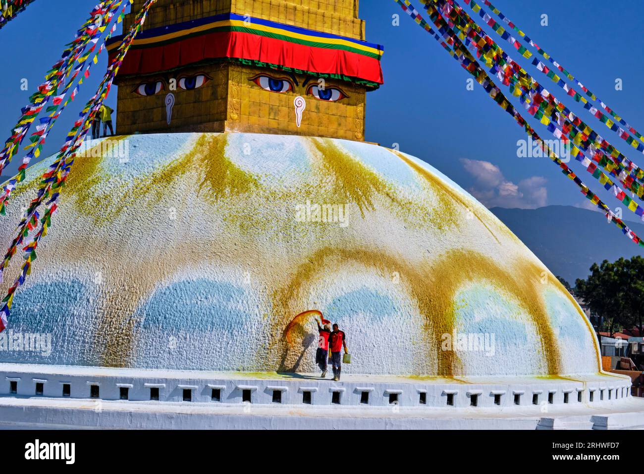 Nepal, Kathmandu valley, Buddhist stupa of Bodnath, the stupa is ...