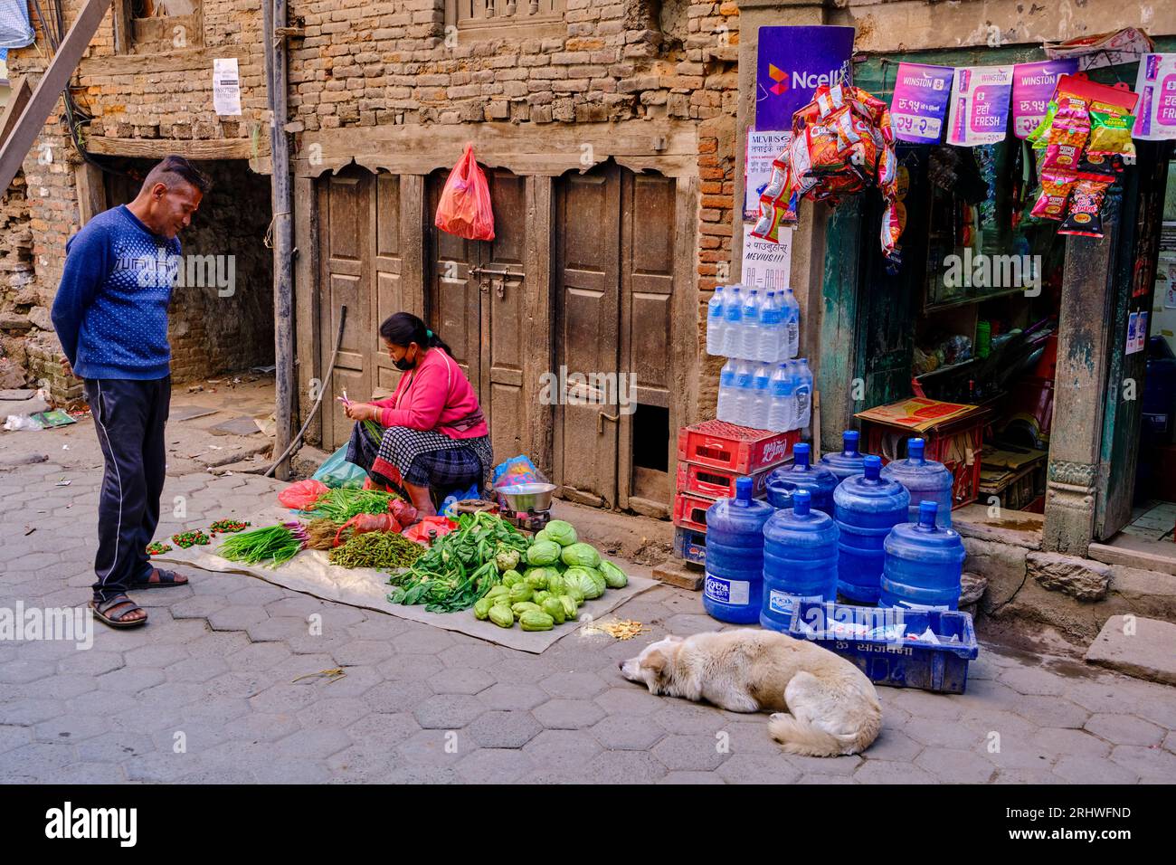 Nepal, Kathmandu valley, Kathmandu, market at Asan Tole street Stock ...