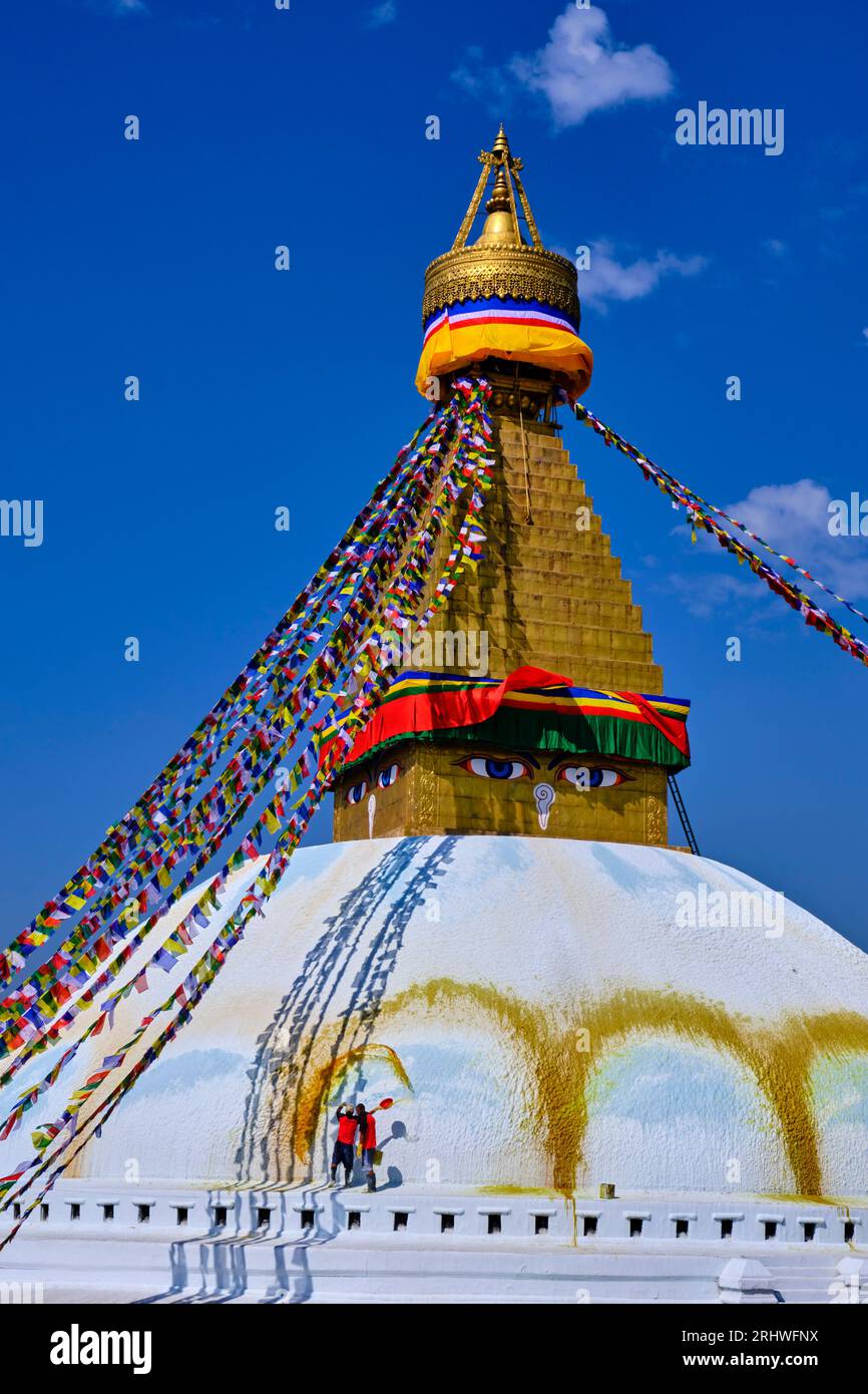 Nepal, Kathmandu valley, Buddhist stupa of Bodnath, the stupa is ...