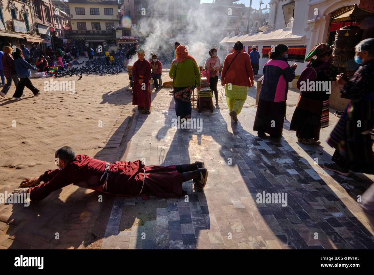 Nepal, Kathmandu valley, Buddhist stupa of Bodnath, circumambulation of ...