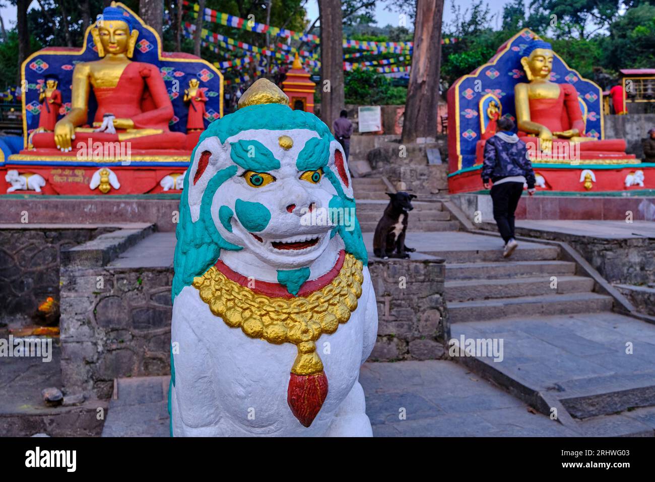 Nepal, Kathmandu valley, stairs leading to Swayambunath buddhist stupa ...
