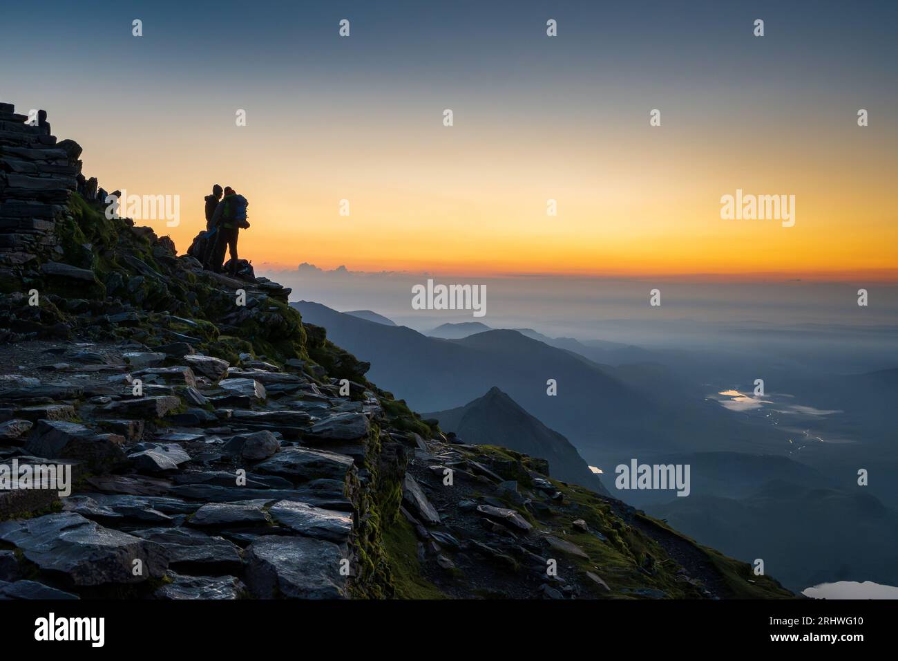 Snowdonia. The sunrise view from the top of Mount Snowdon, Yr Wyddfa ...