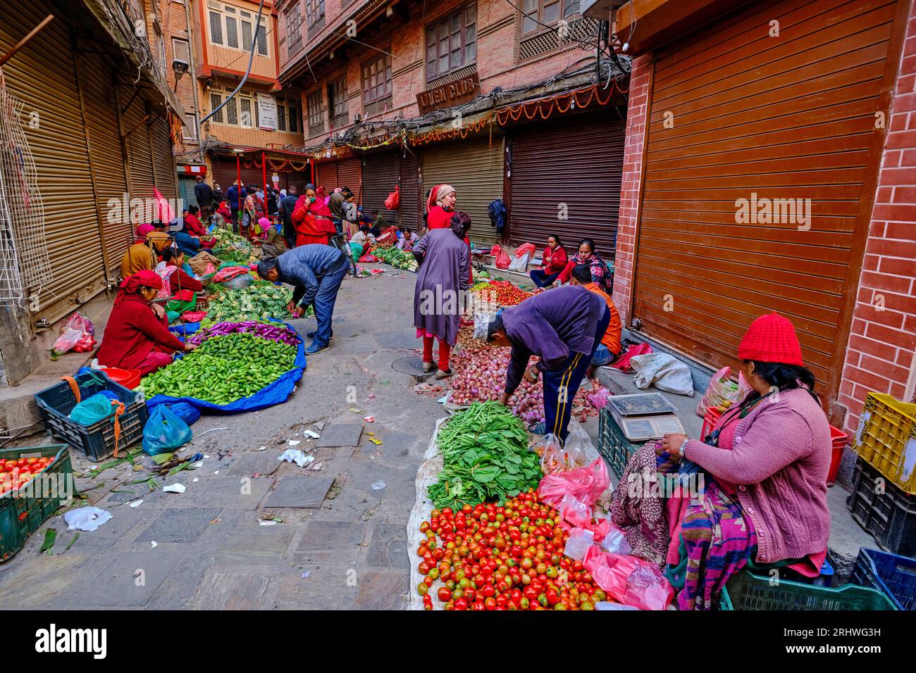 Nepal, Kathmandu valley, Kathmandu, market at Asan Tole street Stock ...