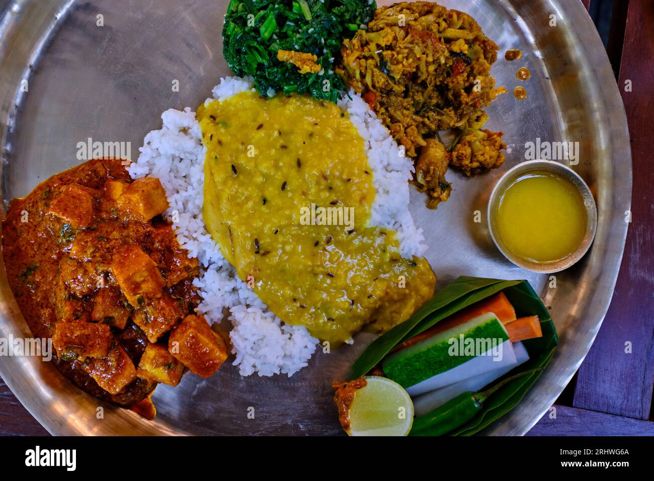 Nepal, Kathmandu valley, Dal Bhat (Rice lentils) and the Nepalese ...